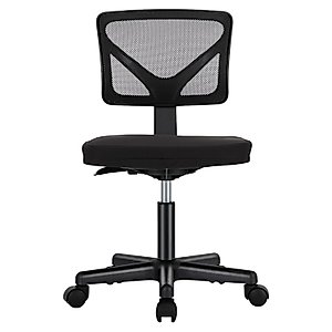 Sweetcrispy Office Computer Desk Chair, Ergonomic Low-Back Mesh Rolling Work Swivel Chairs with Wheels, Armless Comfortable Seat Lumbar Support for Home, Bedroom, Study, Student, Adults, Black