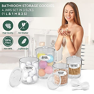 TIDIdea Bathroom Jars With Lids Set - 4 Pack Acrylic Apothecary Jars For Bath Bomb Holder, Bath Salt Container, Qtip Holder, Cotton Ball/Pad Holder - Ideal Bathroom Organizers And Storage Canisters