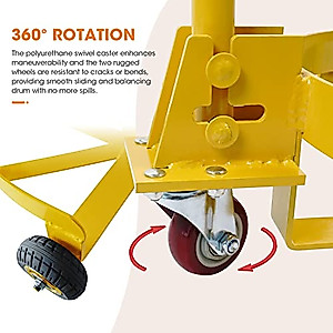 SDSNTE Heavy-Duty Steel 55 Gallon Drum Dolly for Moving Heavy Drums Easily with Removable and Versatile Handle, Weight Capacity 1100lbs, Yellow, Pack of 1