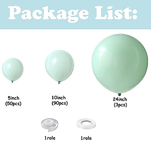 Dusty Green Balloons Garland Arch Kit 143pcs Pastel Dusty Mint Green Balloons Different Sizes 24In 10In 5In Latex Balloon For Birthday Baby shower Wedding Party Decoration