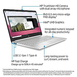 HP 15-dy1036nr 10th Gen Intel Core i5-1035G1, 15.6-Inch FHD Laptop, Natural Silver