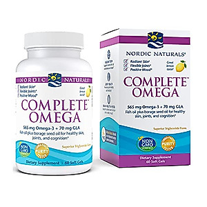 Nordic Naturals Complete Omega, Lemon Flavor - 60 Soft Gels - 565 mg Omega-3 - EPA & DHA with Added GLA - Healthy Skin & Joints, Cognition, Positive Mood - Non-GMO - 30 Servings