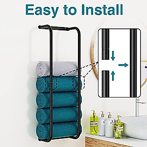 OFFSIR Towel Rack Wall Mounted, Bathroom Towel Storage, Stainless Steel Towel Racks for Bathroom, Bath Towel Holder Organizer for Folded Large Towel Washcloths, Easy to Install, Black