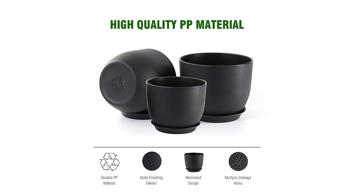 UOUZ 12/10/9 Large Modern Plant Pots, Plastic Planters with Drainage ...