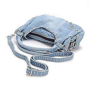 Donalworld Women Cute Flower Jeans Denim Tote Handbags Ltblue