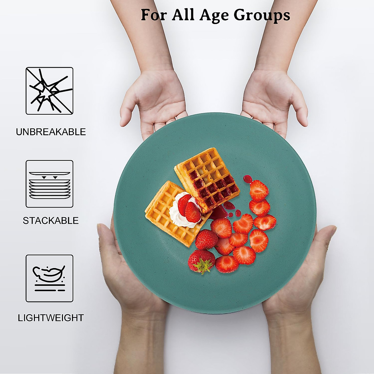 Wrova Wheat Straw Dinner Plates 10 Inch Unbreakable Set of 8 - Dishwasher & Microwave Safe Plastic Plates Reusable - Lightweight Plates for kitchen,camping,salad,appetizer - Colorful