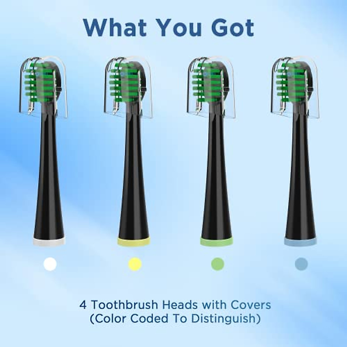 Replacement Toothbrush Heads for Water Pik Sonic Fusion (SF-01 / SF-02 / SF-03 / SF-04), Compact, with Covers, 4 Count, Black