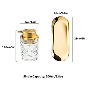 Soap Dispensers 200ml/6.8oz Clear Glass Soap Dispenser Lotion Dispensers Set of 3 with Golden Tray for Bathroom Body Wash Kitchen Hand Soap Lotion Dispenser (Size : One Piece)