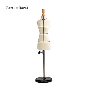 Parfumfloral Female Dress Form Mannequin（Not Adult Full Size 1/4 Miniature Sewing Mini Trouser Dress Form Straightly Into Body Inside, Fully Pinnable Dressmaker Dummy (Skirt Torso Beige, 1/4)