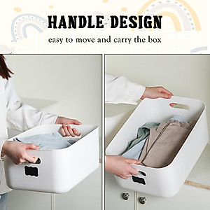 BBTO 8 Pcs White Plastic Storage Organizer Bins with Lids Large Stackable Storage Boxes with Handle Organizing Containers Including Labels and Markers for Family Organization, 14.4 x 10.4 x 6.5 Inch