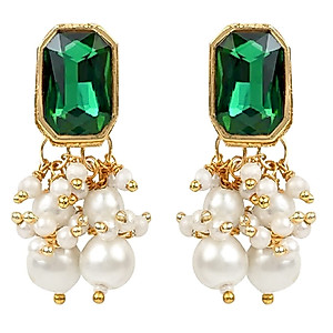 I Jewels Gold Plated Indian Wedding Bollywood Stone studed Pearl Choker Necklace Jewellery Set with Earrings for Women (IJ355G)