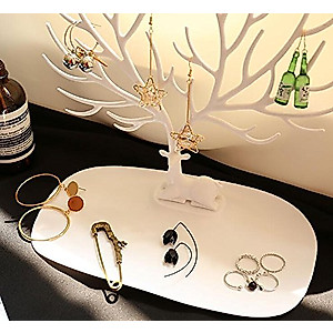 vipolish Jewelry Tree Stand Organizer Jewelry Display Tray Sika Deer Tree Jewellery Holder Hanger for Necklaces Bracelet Earrings Birthday Gifts Jewellery Stand Rack Storage (L, White)