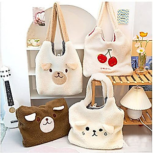 Qubanda Cute Bear Shoulder Bag Soft Plush Hobo Tote Handbag for Women Girls Purse Shopping Bag