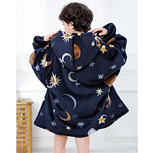 Dreamique Oversized Wearable Blanket for Kids, Sherpa Fleece Hoodie Blanket, Warm Winter Hooded Sweatshirt for Boys and Girls, Soft TV Blanket, Gifts for Kids (4-13 Years), Universe
