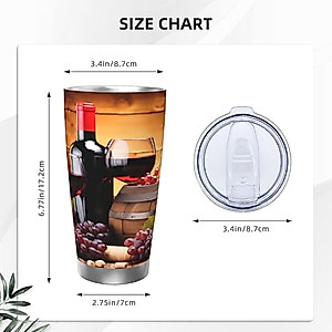 AYCZN Vintage Glass Wine 20 OZ Tumbler Stainless Steel Travel Coffee Mug, Grapes Fruits Insulated Water Bottle with Lid and 2 StrawsLeakproof Thermal Cup