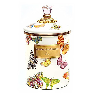 MacKenzie-Childs Butterfly Garden Canister with Lid, Decorative Food Canister, Medium, 1 Count (Pack of 1)
