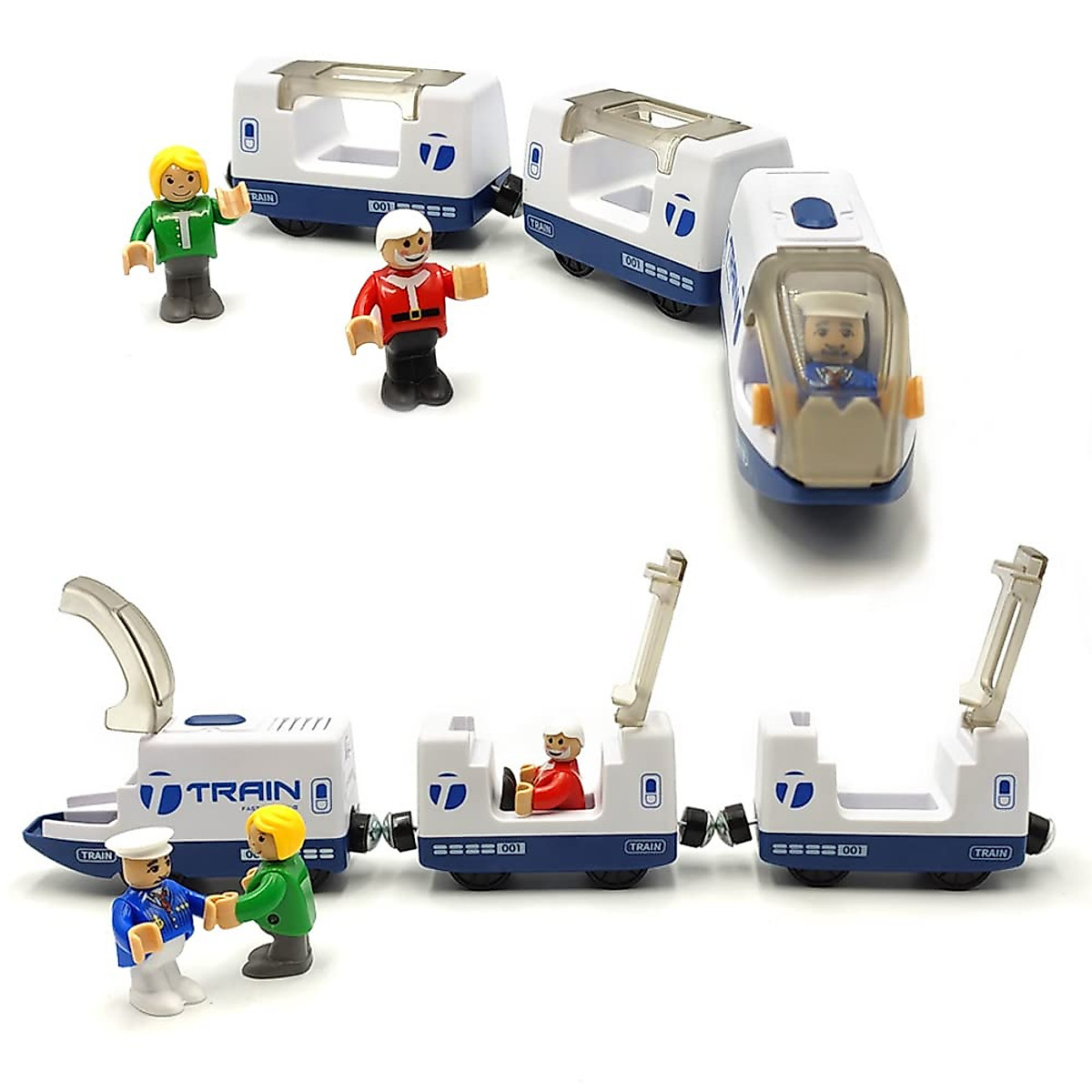 Battery Operated Broadcasting Train Magnetic Carriages Inter City Train Toys with Passenger and Driver for Wooden Train Track Toys Car for Toddlers 3 4 5 Year Old Kids (No-Include Battery Tracks)