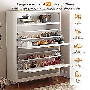 EnHomee Shoe Cabinet 24 Pair Shoe Cabinet for Entryway Slim Entryway Shoe Storage Cabinet with 2 Flip Drawers Size up to Men's 13 Narrow Shoe Cabinet Hidden Shoe Cabinet with Doors Open Shelves