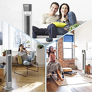 Lasko Works with Alexa Oscillating Tower Fan, Voice Controlled, 4 Quiet Speeds, Sleep Mode, Timer, Bedroom, Living Room, 48", White, T48401