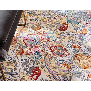 Unique Loom Austin Collection Botanical, Medallion, Vintage Area Rug, 8' 0" x 10' 0", Beige/Blue