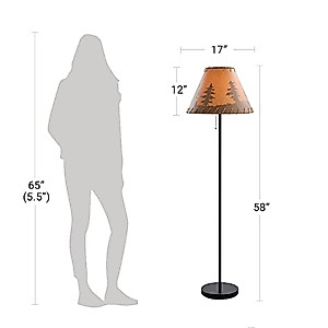Catalina Lighting 58" Lodge Floor Lamp with Printed Pattern on Oil Paper Shade, Rope Stitched Trim and Pull Chain Switch