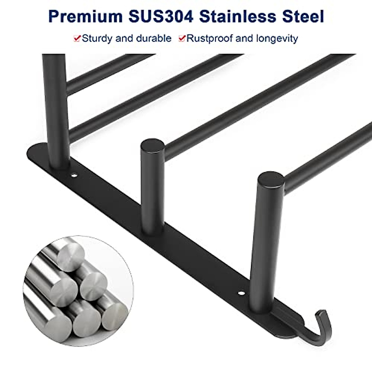 NearMoon Bathroom 3 Tier Towel Shelf- Premium SUS304 Stainless Steel Towel Rack with Double Towel Bar Space Saving Towel Hangers Bath Storage Organizer Accessory Wall Mounted (24 Inch, Matte Black)