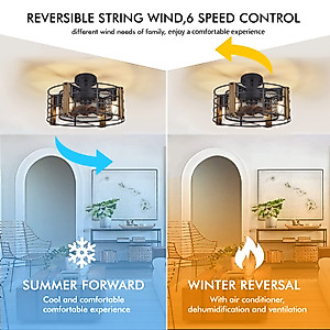 Wood Ceiling Fans with Lights, Farmhouse Caged Ceiling Fan with Lighting,Indoor Vintage Ceiling Fan with Light for Bedroom,Living Room,Kitchen