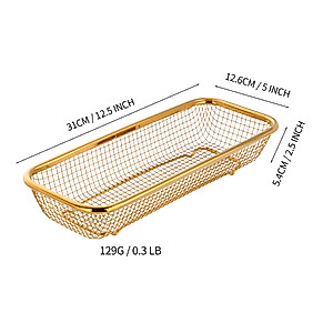 BYEGOU Gold Kitchen Drawer Organizer, Stackable Mesh Storage Baskets, Stainless Steel Silverware Organizer for Holding Knife Fork Spoon, 12.5"x5"x2.5", Pack of 2