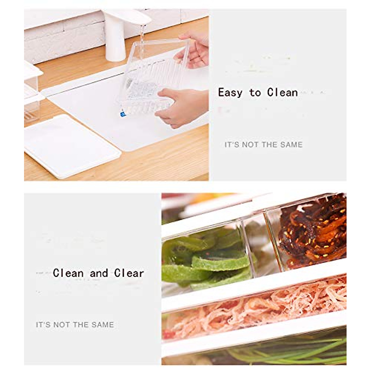 JCXivan 4 Refrigerator Organizer Bins with Lids , Meal Prep Containers Reusable, Food Storage for Kitchen Fridge Organizing Sliced Cheese,Fruit,Bacon, Plastic Stackable ,White+Clear