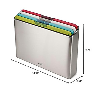Joseph Joseph Folio Icon 4-Piece Multi Colour coded Cutting Board Set, Stainless Steel Slimline case for organized Kitchen storage, Silver