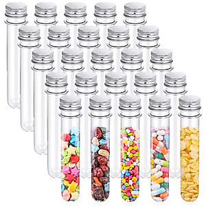 25PCS Test Tubes,40ml Clear Plastic Test Tubes with Screw Caps,25x140mm Tube for Sample,Science Party,Gumball,Candy,Bath Salts