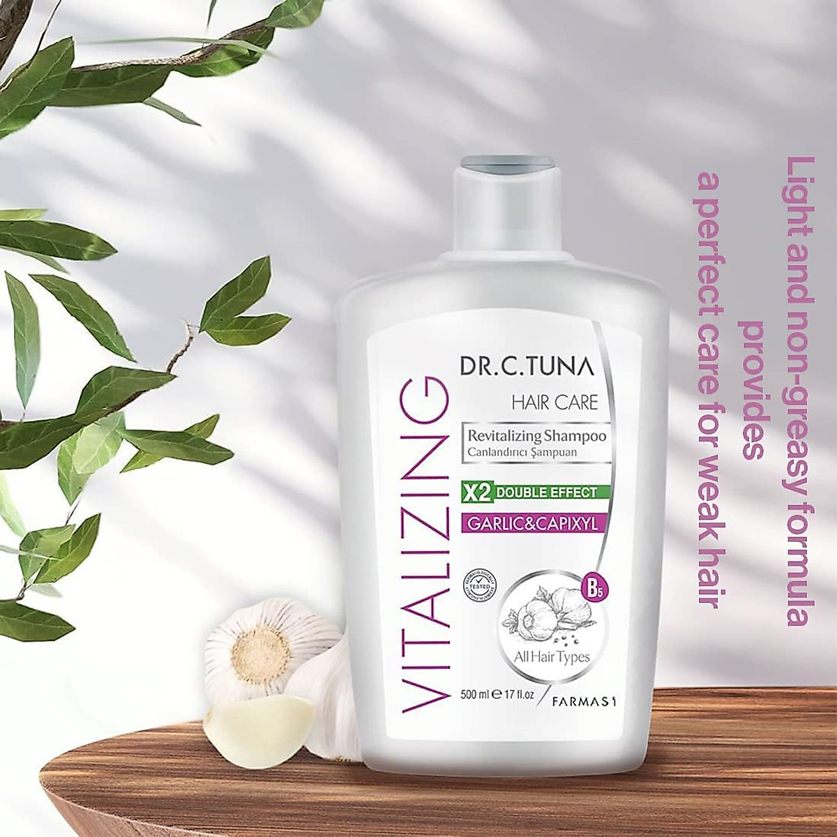 FARMASI Vitalizing Garlic Shampoo, 500 ml - Natural Treatment, Prevents Hair Loss, Stimulates Growth, Relieves Itchy Scalp with Capixyl