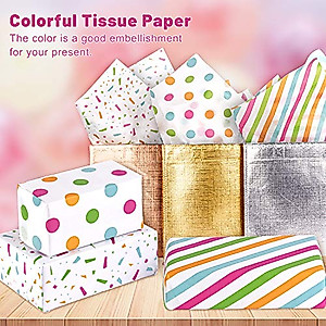 Whaline Tissue Paper Bulk Dots Stripe Wrapping Paper Rainbow Art Paper for Birthday DIY Party Crafts Weddings (60 Sheets, 3 Styles)