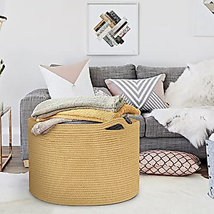 MXMHOME XXXL Large Blanket Basket Jumbo Woven Baskets for Storage Cotton Rope Baskets Jute Throw Blanket Storage Baskets for Pillows Toy Storage Basket Orgniazer Bins (23.6”x 23.6”x 14.1”)