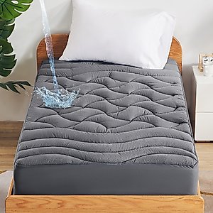 SLEEP ZONE Twin Waterproof Mattress Protector, College Dorm Mattress Pad, Fluffy Mattress Cover, 39 x 75 Inches (Grey, Twin)
