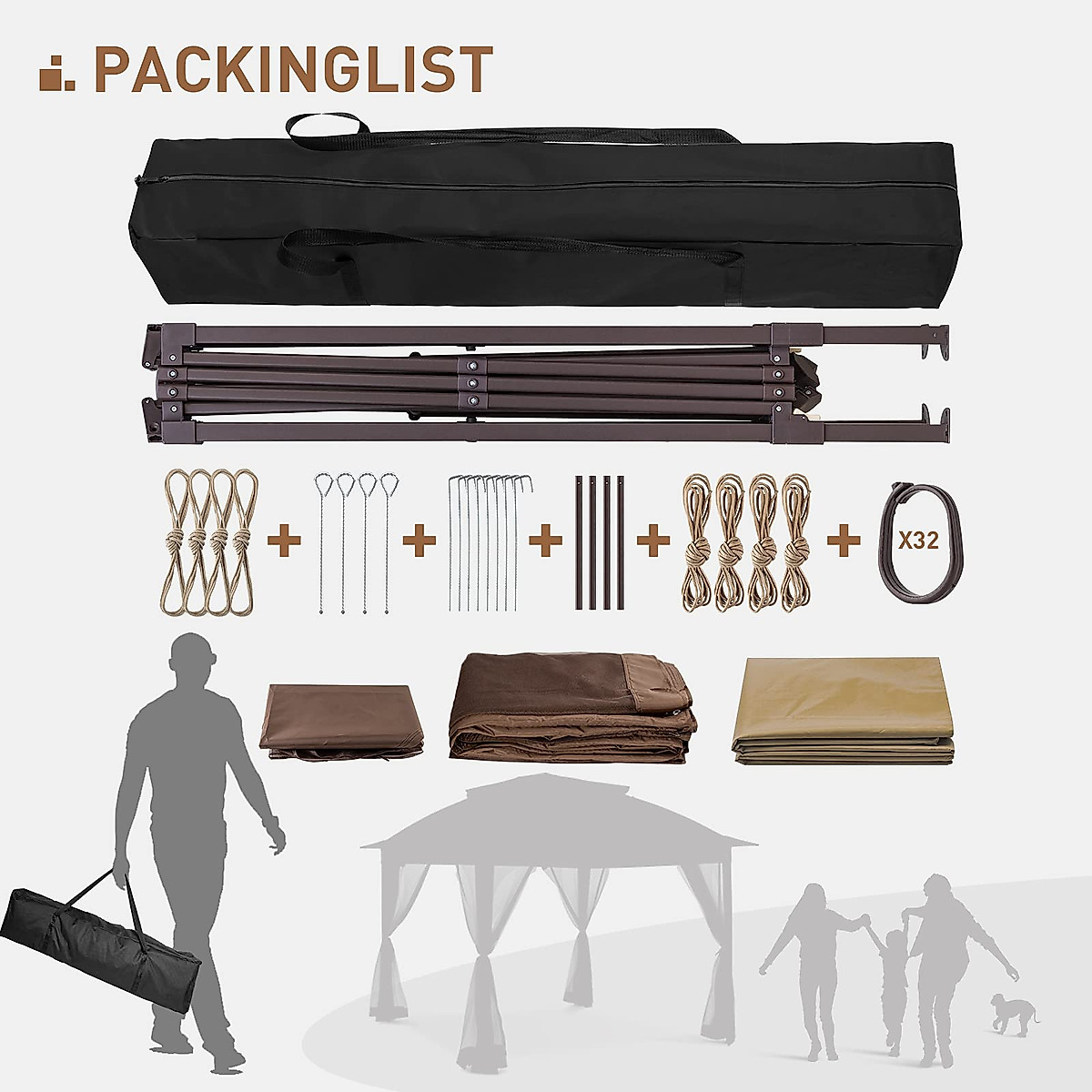 Joyside 11'x11' Pop Up Gazebo for Patio Gazebo Canopy Tent with Sidewalls Outdoor Gazebo with Mosquito Netting Pop Up Canopy Shelter Wedding Tent (Beige)