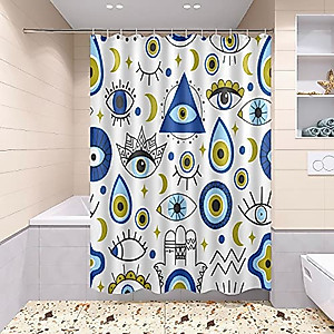 4PCS Abstract Eyes Pattern Shower Curtain Set with Non-Slip Rugs, Toilet Lid Cover and Bath U-Shaped Mat, Bathroom Decor Set Accessories Waterproof Shower Curtain Sets with 12 Hooks
