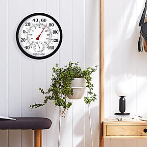 10.5 Inch Indoor Outdoor Thermometer Large Numbers - Weather Thermometer Hygrometer Waterproof, No Battery Needed Outdoor Thermometers for Patio, Home, Garden Decoration (Black)