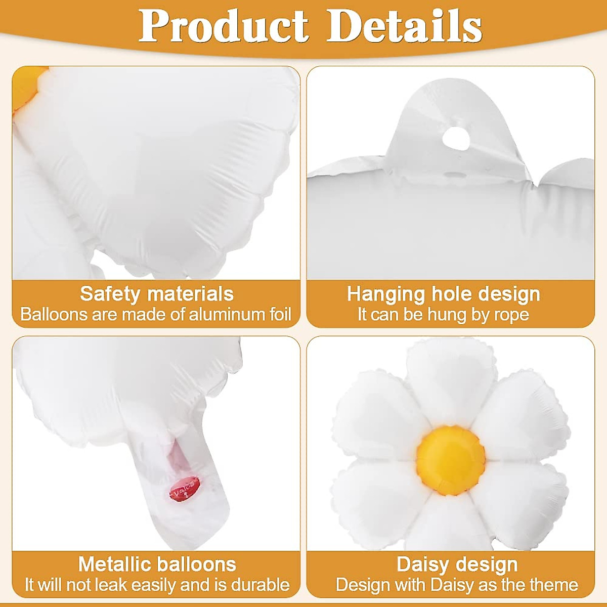 10pcs set Daisy Balloons, Shower Decoration Banners,Happy Birthday Decorations Felt Bunting for Girls Boys Birthday Party Supplies(Yellow+White)