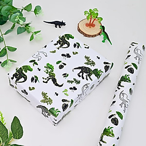 Vnaaem Dinosaur Wrapping Paper Roll with Cutlines on Reverse - 17 Inch X 33 Feet - Birthday Wrapping Paper Kids Boy Jungle Dinosaur Gift Wrap Paper Dinosaur Party Favor Happy Birthday Wrapping( 1 Roll)