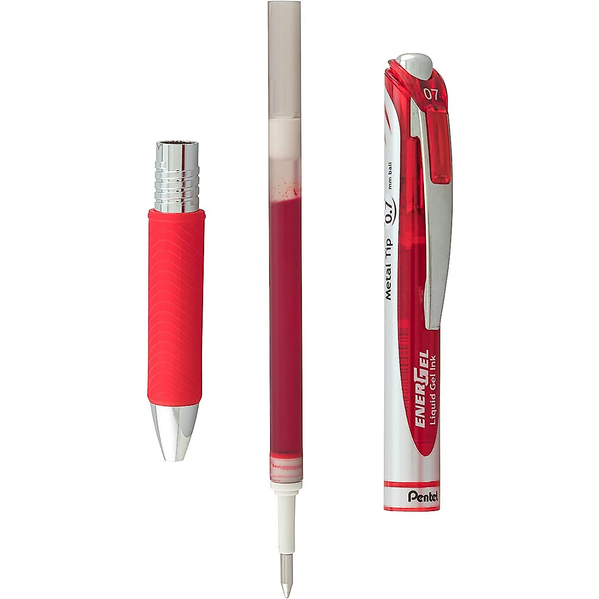 Pentel EnerGel Liquid Gel Ink Pens 0.7 mm - Pack of 5 Red Deluxe RTX Energel Pens with 3 Refills