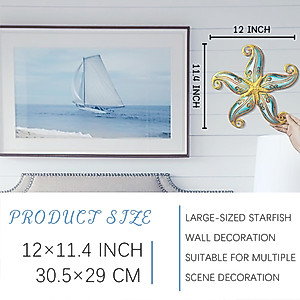 POXOHO Metal Starfish Wall Decor, Sea Life Coastal Decorations 12 inch Starfish Wall Art, Nautical Home Decoration Handing Ocean Beach Wall Art for Garden,Fence,Home,Patio,Kitchen,Bathroom,(Blue)