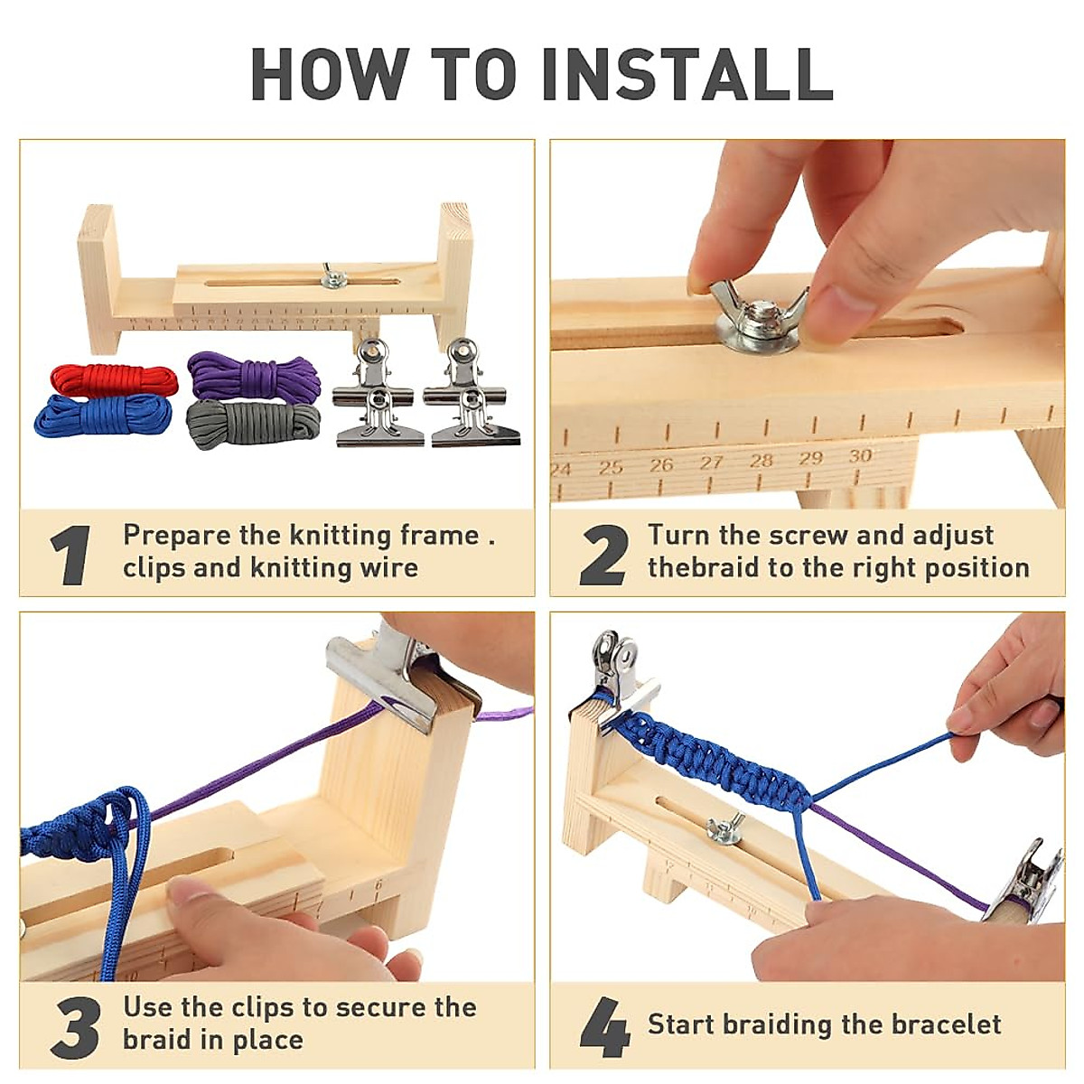 QWLWBU Adjustable Paracord Jig Bracelet Maker Wooden Jig Bracelet Maker,U Shape Wooden Frame Bracelet Jig Kit with 2 Clamp for DIY Craft Hand Knitting Bracelets Weaving(Size:8.66x1.77x3.35inch)