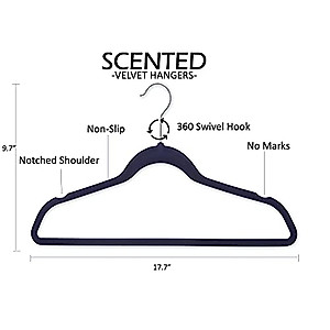 HangAroma Non-Slip Scented Velvet Hangers - Heavy Duty Clothes Hanger - Ultra Thin Space Saving 360 Degree Swivel Hook - Ideal for Coats, Jackets, Pants, & Dress - Fresh Air - 6 Pack