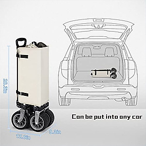 CRONDA Boutique Foldable Camping Cart, Heavy Duty Collapsible Folding Wagon Utility Outdoor Camping Garden Cart, All Terrain Wheels with Brake (Brown)