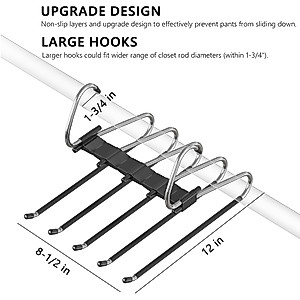SUOCO 4 Pack Pants Hangers Space Saving, Upgraded Anti-Slip Design, Multi Purpose Closet Organizer Rack for Jeans Trousers Skirts Scarf (Black)