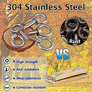 Lifting Eye Bolts, Reedny 1/4" 304 Stainless Steel Shoulder Ring Eye Machinery Male Thread Ring Eyebolt Screws for Hanging Articles (M6, 8Pcs)
