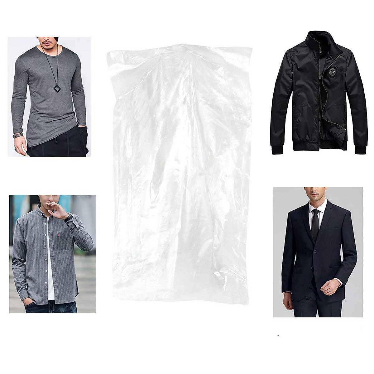 Pack of 50 Garment Bag,Transparent Suit Bag,Clothing Cover,Gown and Dress Storage Bag (60 × 90 cm)