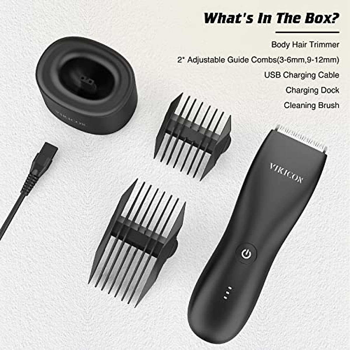 VIKICON Electric Groin Hair Trimmer: Ball Shaver & Body Groomer for Men Waterproof Wet/Dry Body Hair Clippers,Male Hygiene Razor with Standing Recharge Dock, Replaceable Ceramic Blade Heads(Black)