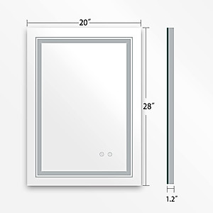 FRALIMK LED Bathroom Vanity Mirror 20x28 Inch Lighted Bathroom Wall Mirror, Dimmable Lights (3 Modes), Anti-Fog, Horizontal, Vertical